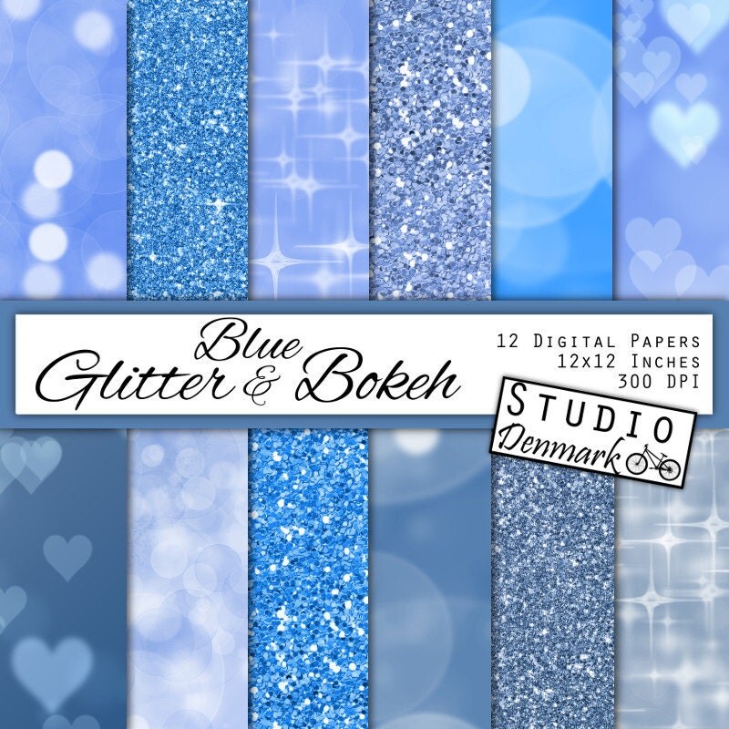 Blue Glitter and Bokeh Digital Paper – Commercial Use Shiny Blue ...