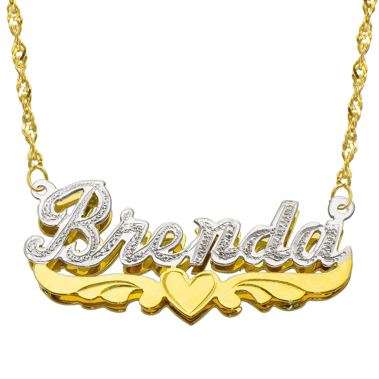 14K Two Tone Gold Personalized Double Plate 3D Name Necklace 14K Two Tone Gold Personalized Double Plate 3D Name Necklace