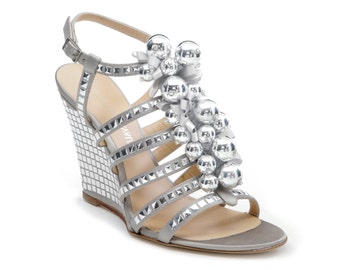 Sandal compensated with braided frog leather & by DelphineJavaux