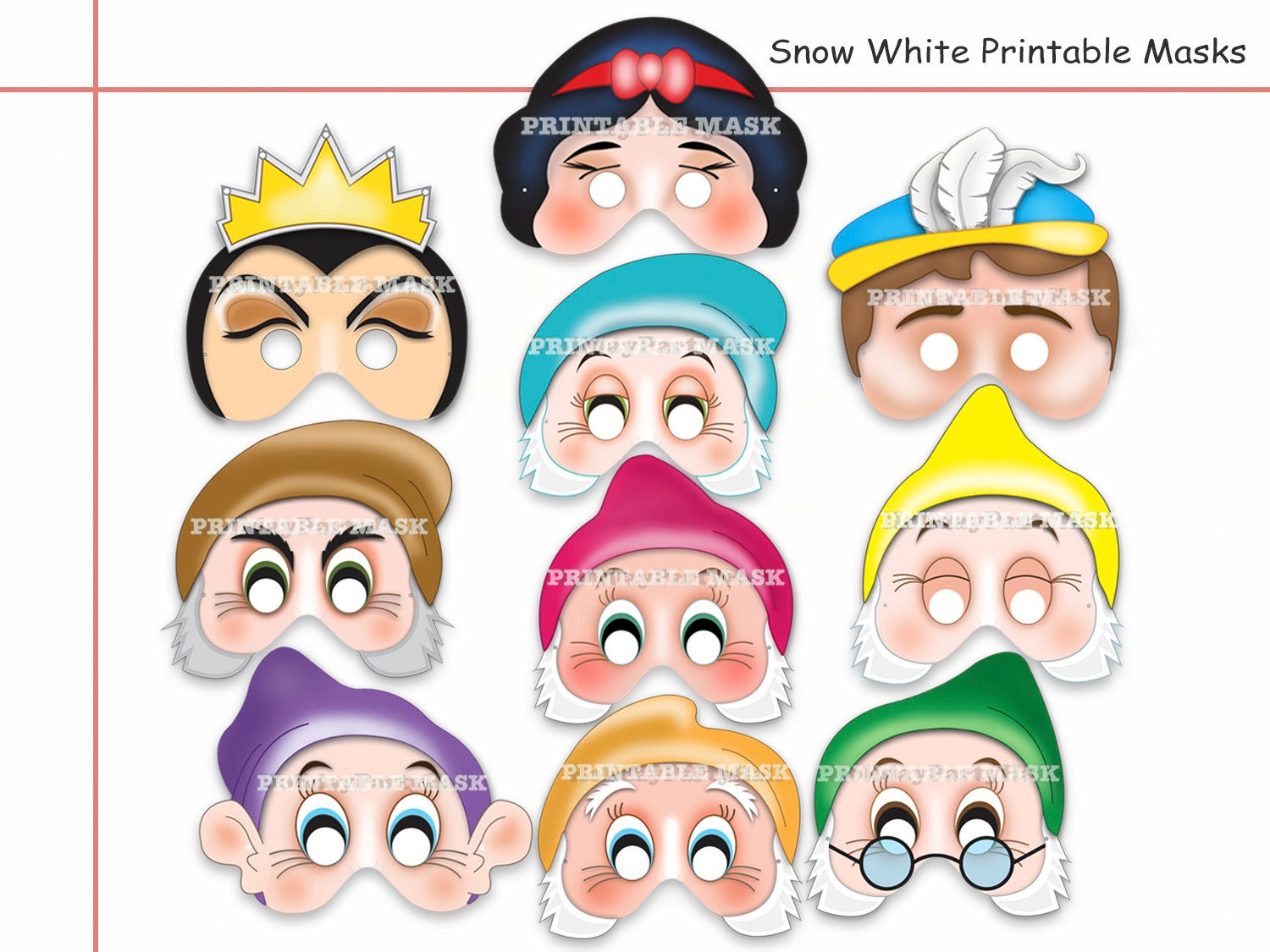 Unique Snow White And The Seven Dwarves Printable Masks party