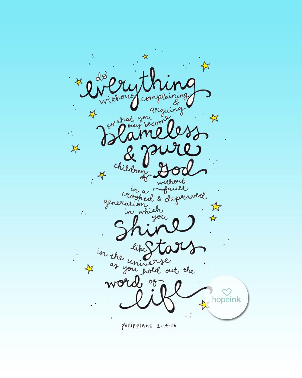Scripture Art Print Shine Like Stars Philippians 2 Hand by hopeink