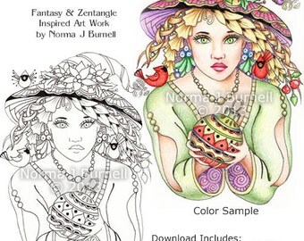 Follow Me Fairy Tangles Printable Coloring Page by Norma J