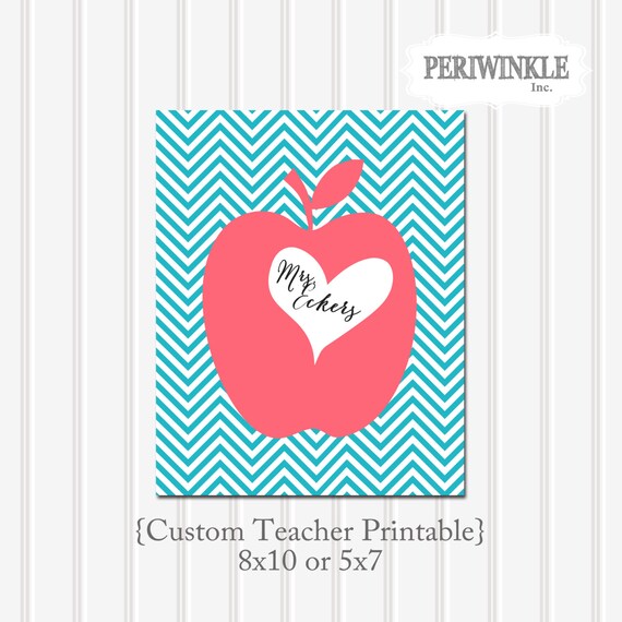 Items similar to Teacher Printable Apple Gift Personalized 8x10 or 5x7 ...