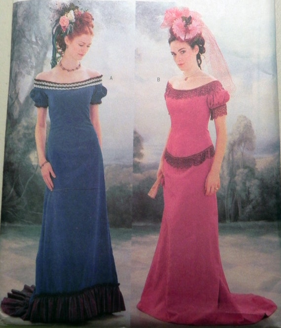 1800s Victorian dress off the shoulder sewing pattern