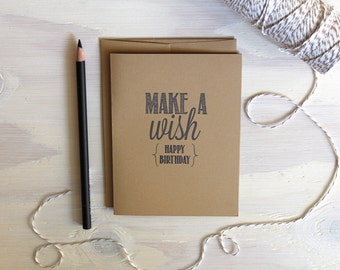 Rustic Kraft Make A Wish Happy Birthday Card / Happy Birthday Card ...