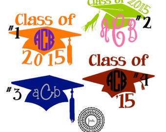 NEW! Class of 2015 Monogrammed Graduation Cap Decal - TWO Colors
