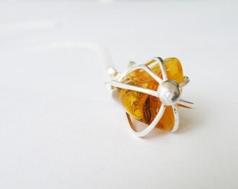 Raw Amber Pendant Necklace Handmade Sterling Silver Cage Boho Necklace ...