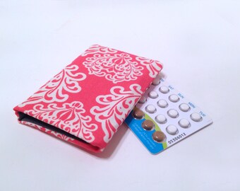 Birth Control Case - Pill Case Birth Control / Pink Coral print