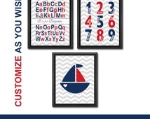 alphabet nursery print nautical navy red nursery letters and numbers ...