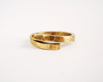 ethnic modern hammered brass ring for man size 10
