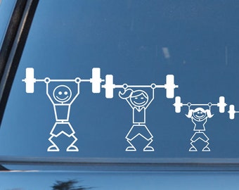 Crossfit Barbell Weightlifting Stick Figure Family Vinyl Decal. Bumper ...