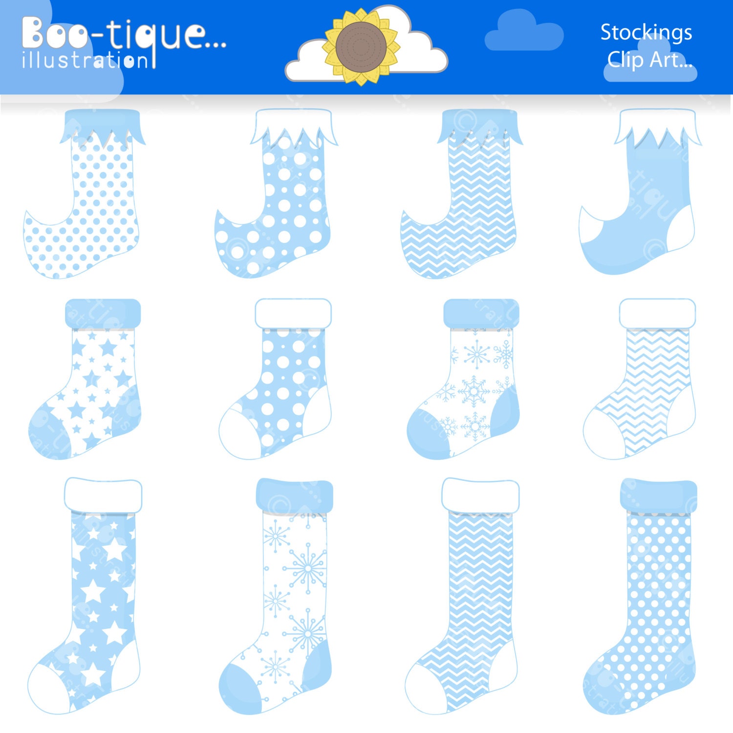 Christmas Stocking Clipart. Christmas Clip Art for Instant Download ...