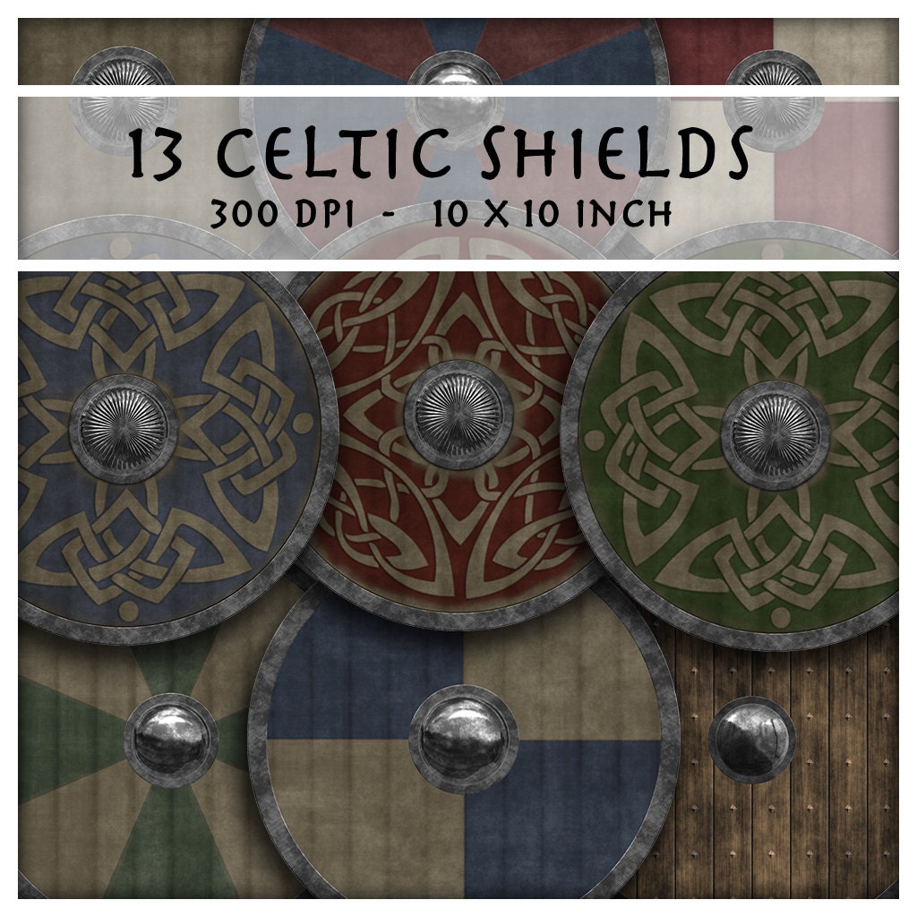 13 Individual Celtic Medieval Shields Digital Clip Art 10