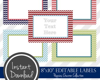 8" x 10" EDITABLE PRINTABLE Labels - Poppies Chevron Collection ...