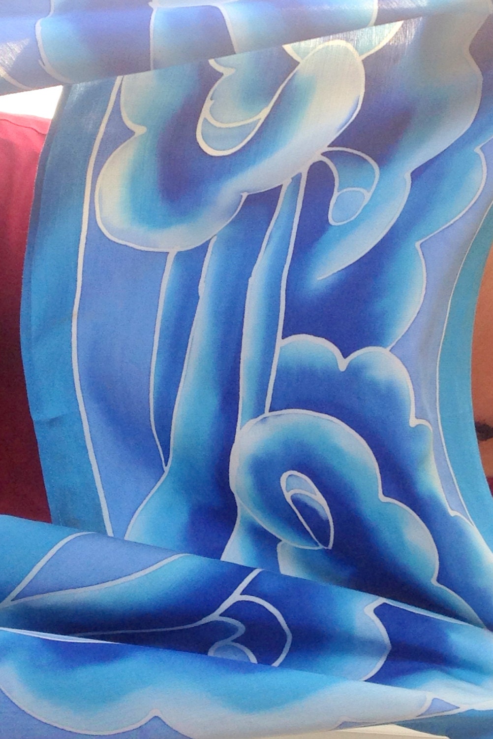 Tibetan Buddhist Sacred Cloud Design Scarf. Handpainted 60