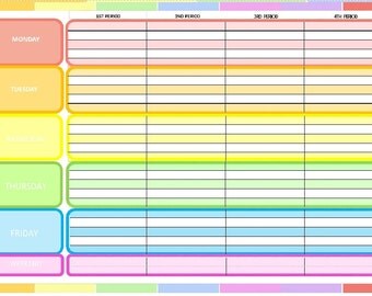 Rainbow Template Personal Planner Weekly schedule at by Mizlebowe