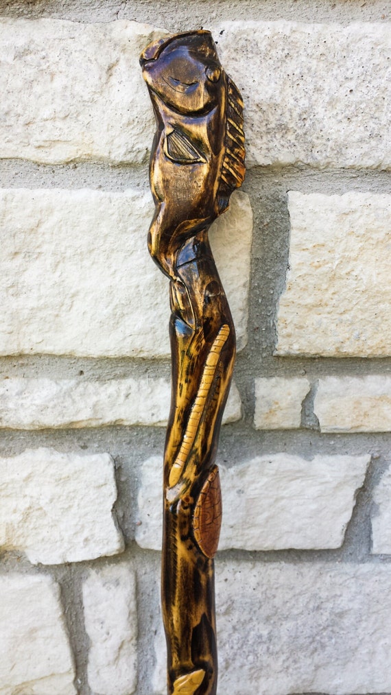 Items similar to Bass fish Walking stick Handcarved Walking staff on Etsy