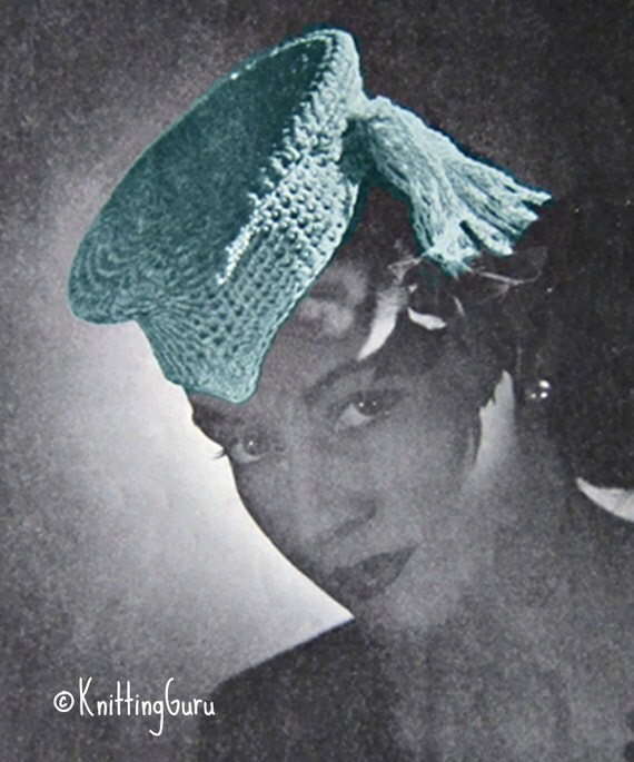 Crochet Hat Pattern 1940s Fascinator Tassel Hat Updated