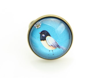 bird in cage ring bird ring sparrow ring animal jewelry