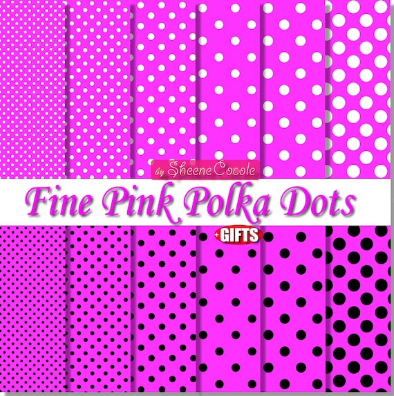 Pink Polka Dot Digital Paper Black and Pink scrapbook