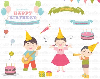 Monkey Girl Birthday Clipart Set