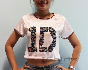 1D Flora Shirt One Direction Shirt Mesh Crop top Tops Tshirt Women Size S M