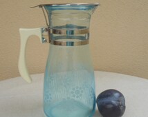 Vintage Blue Patterned Glass Melamine Handled Pitcher/Jug with ...