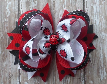 Items similar to Ladybug Hair Bow- Loopy Hair Bow- Red/White or Red ...