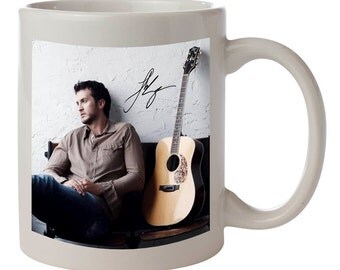 Luke Bryan with Guitar Signed White Mug