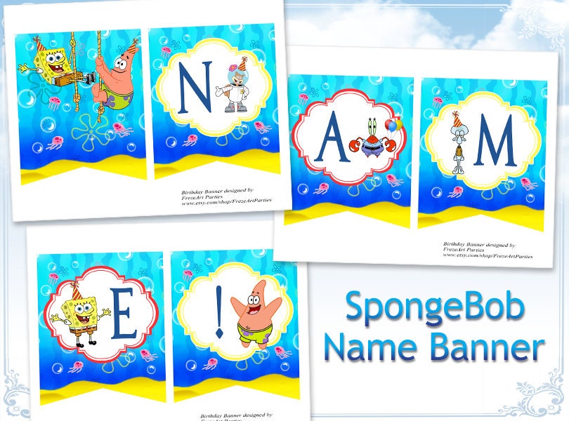 SpongeBob Name banner Birhtday banner Printable digital