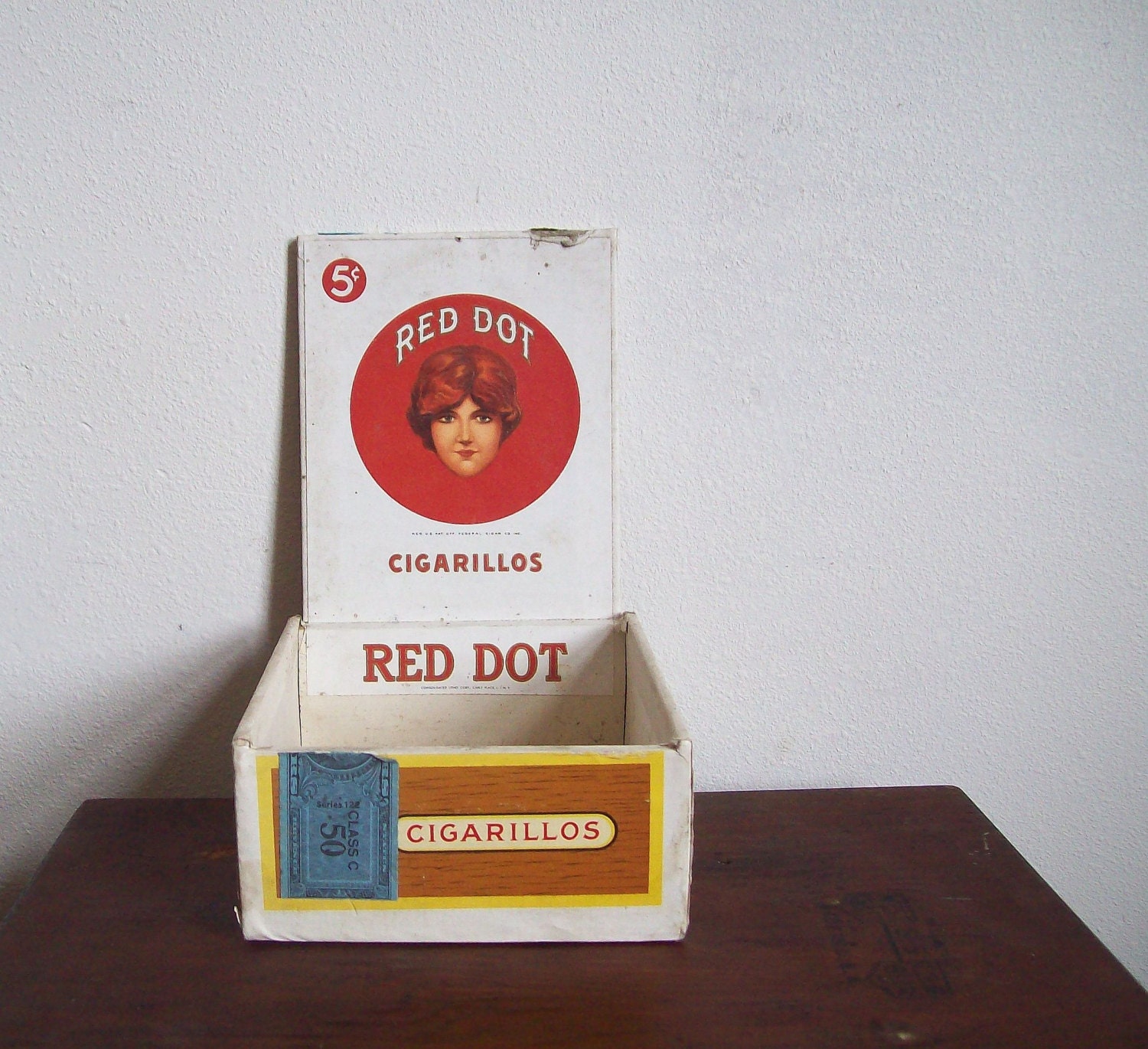 Antique cigar box Red Dot small square cigar box 1930s storage ...