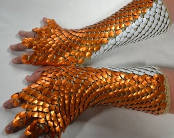 Scale Maille Knitted Dragonhide Armor Gauntlets Elbow Length