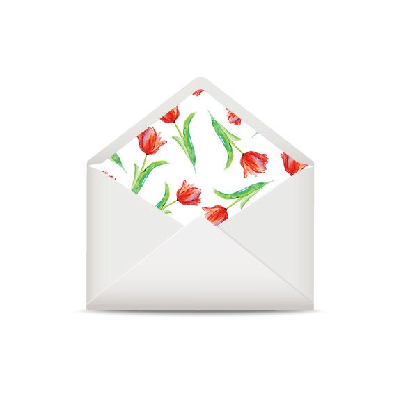 Printable Custom Envelope Liners Red And Green Floral Multiple Sizes Onepaperheart