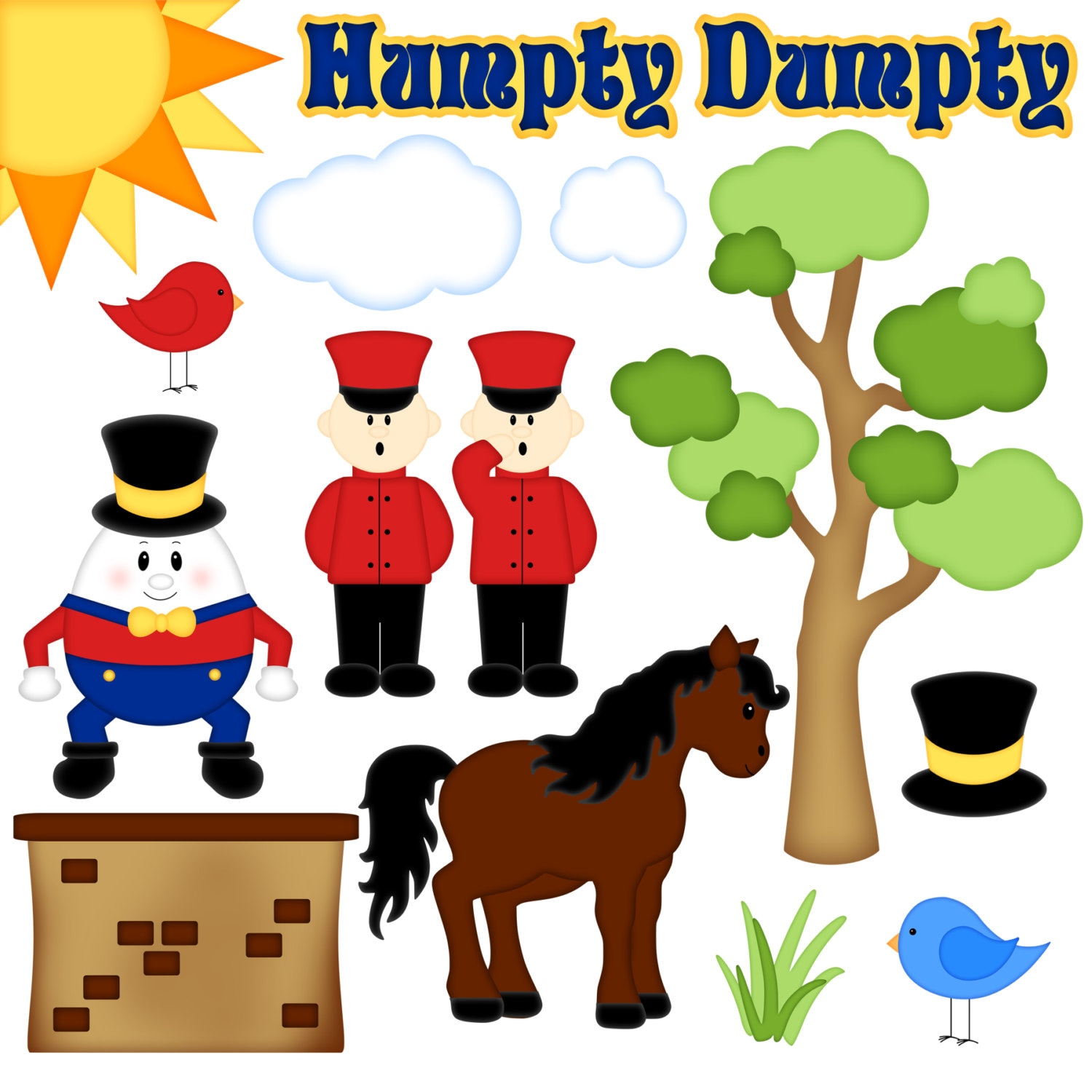 Humpty Dumpty Nursery Rhyme Digital Clipart Set of 14