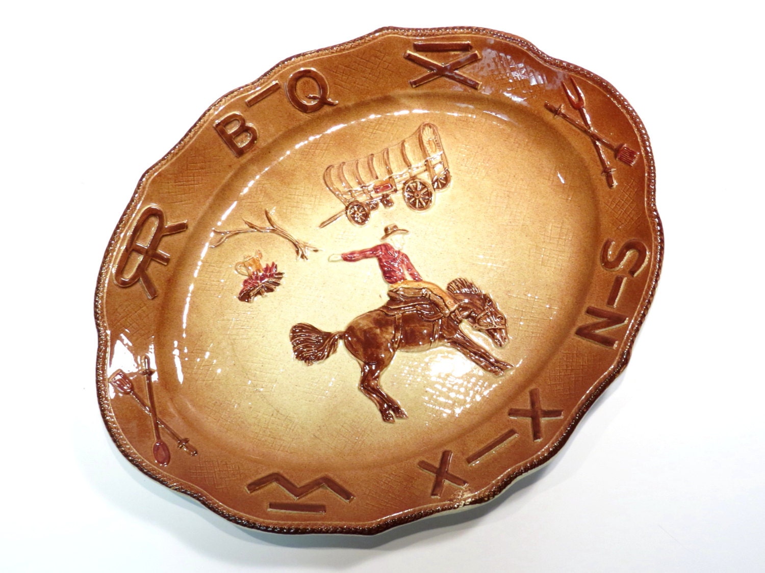 Vintage Cowboy Serving Platter 1950s Western Turkey Platter Western ...