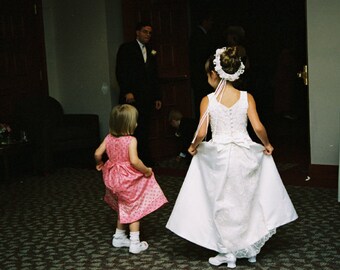 Miniature Bride Flower Girl Dress Floor Length Satin Custom
