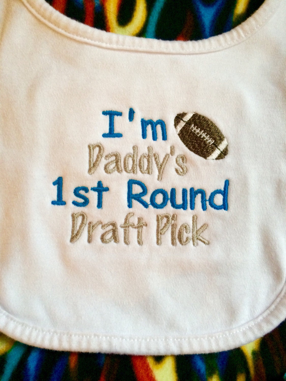 Football Embroidered Baby Bib by CuddlyStitchesbycjk on Etsy
