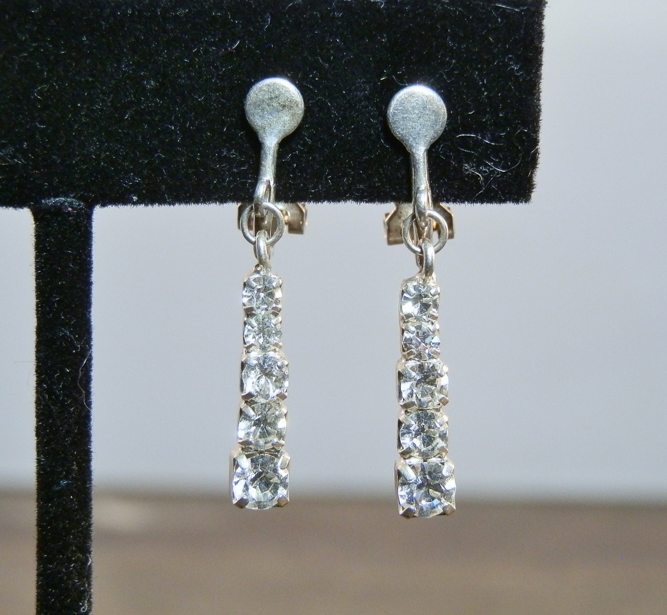 Vintage Rhinestone Drop Earrings Dangle Clip By Gallivantsvintage