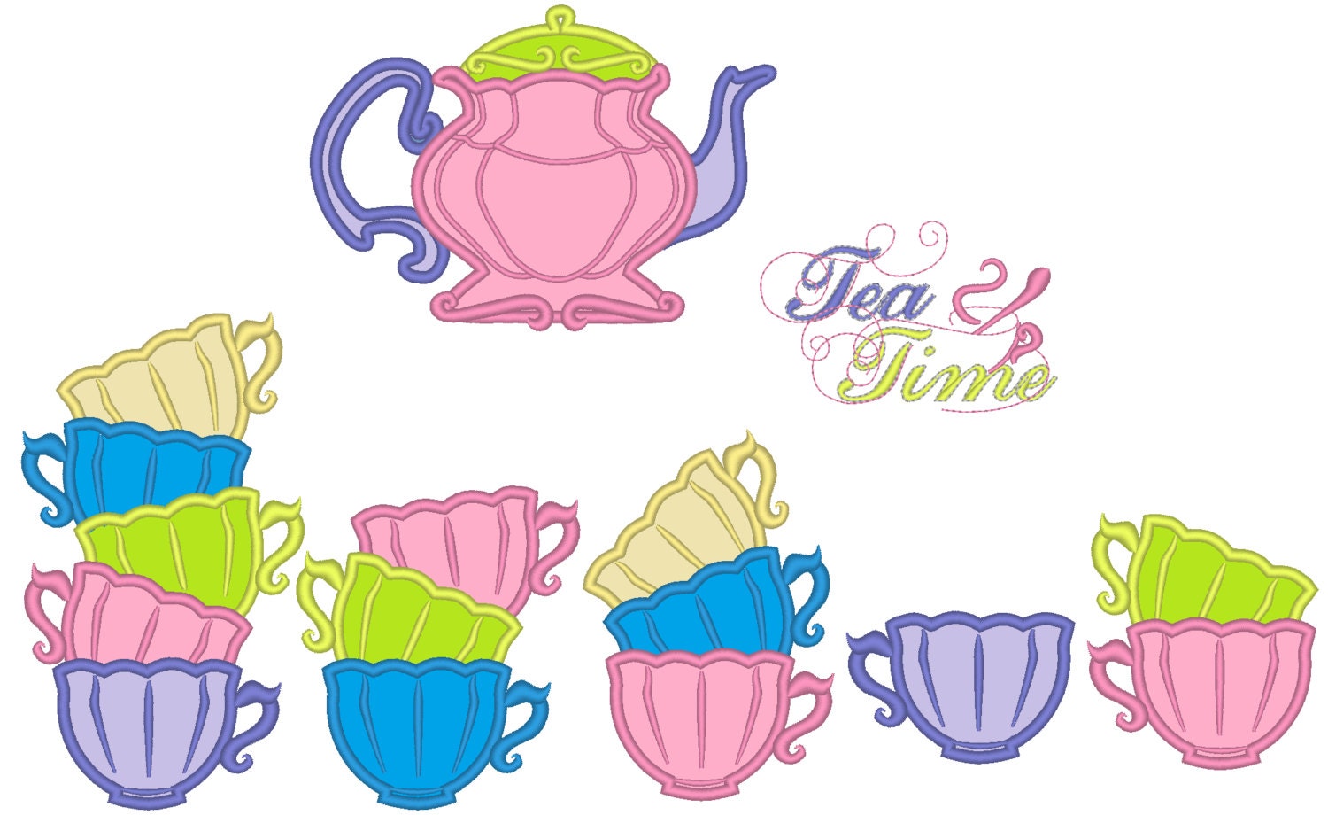 Big set Stack of teacups Tea party Alice in Wonderland