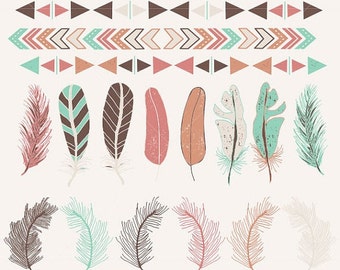 50% Off SALE Rustic Clipart Tribal Clip Art Feathers Dividers ...