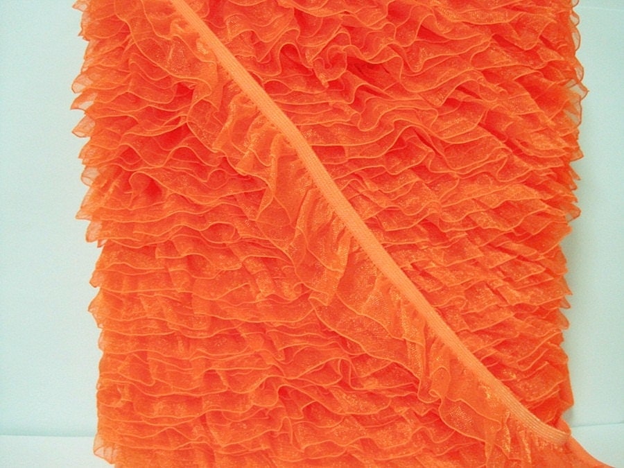 5 Yards Orange Organza Ruffle Elastic Trim 2-layers Chiffon