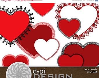 Digital Heart Clip Art - Red Lace Hearts - Valentine's Day Clip Art ...