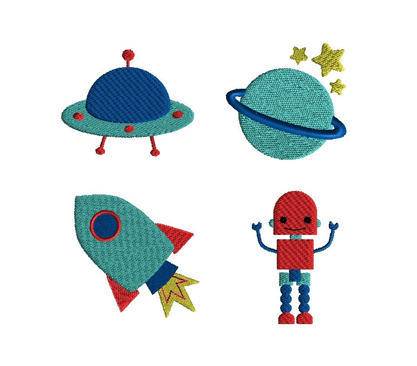 Mini Outer Space Machine Embroidery Design Set-INSTANT