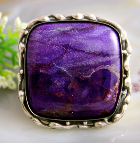 Items similar to Sugilite Ring Lavulite Statement Ring Sterling Silver ...
