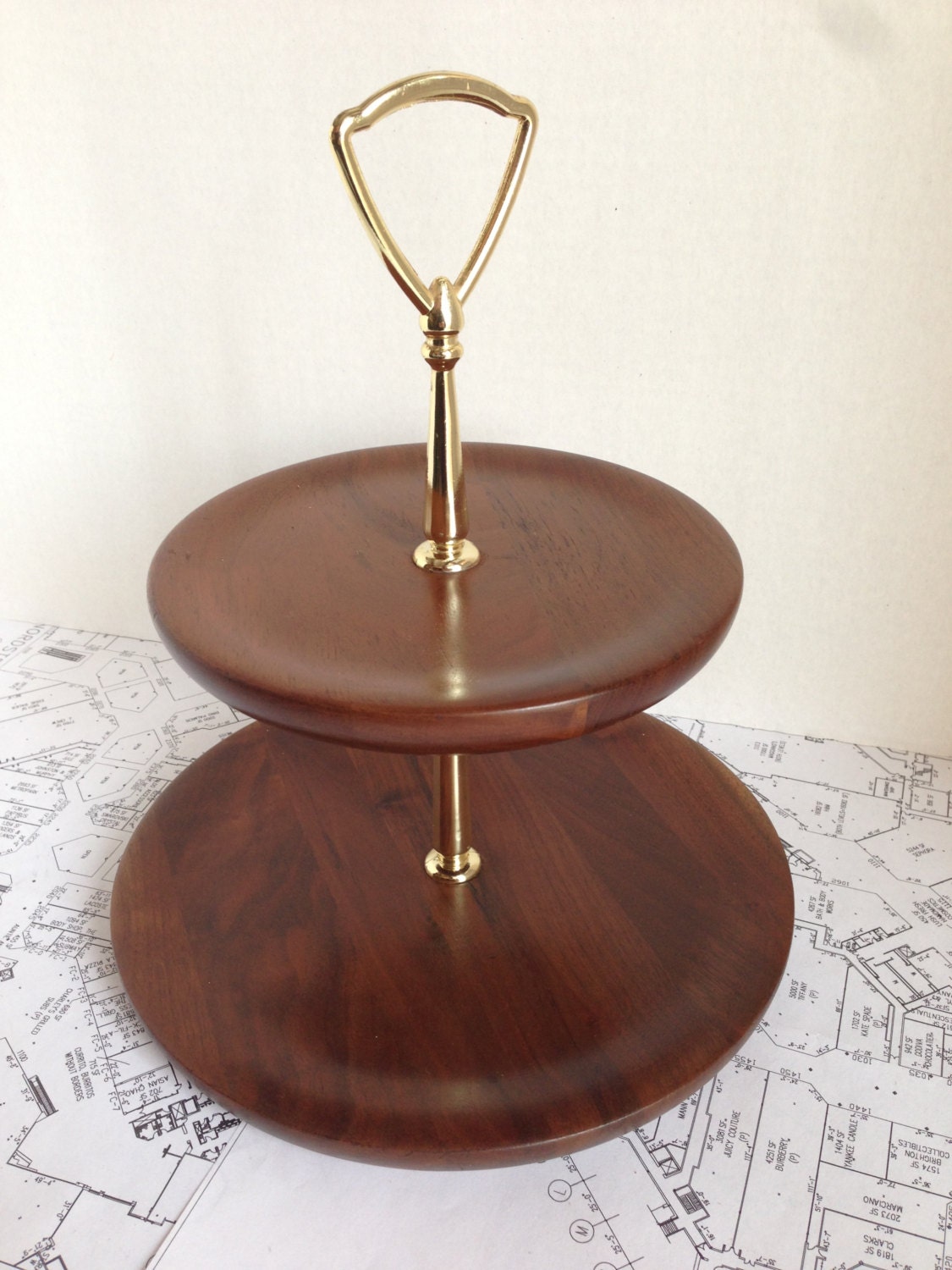 Two Tiered Tidbit Tray made out of Wood (possibly Walnut) – Haute Juice