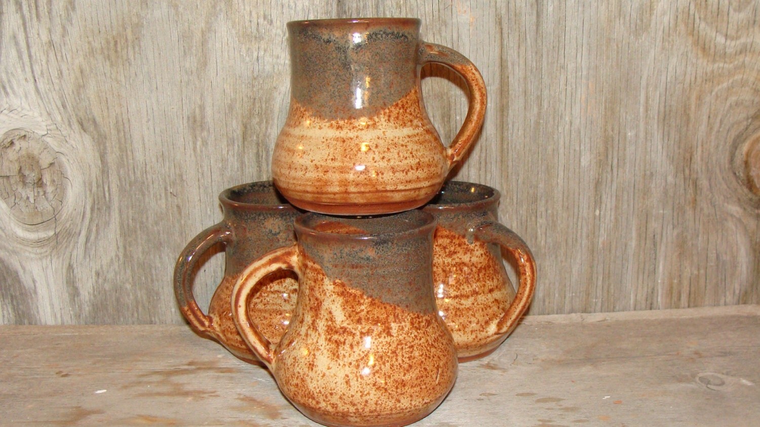 Rustic Brown Set of 4 Coffee Mugs by RuddyWatersPottery on Etsy