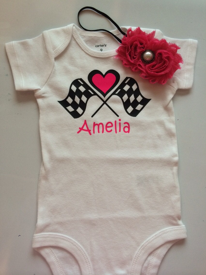 Baby Girl Race Day Outfit checkered outfit personalized