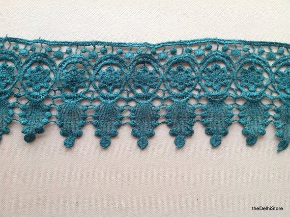 Fringe Lace Border Trim in Teal Color