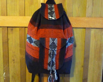 Handmade woven backpack, drug rug, boho, Southwestern, hippie rucksack ...