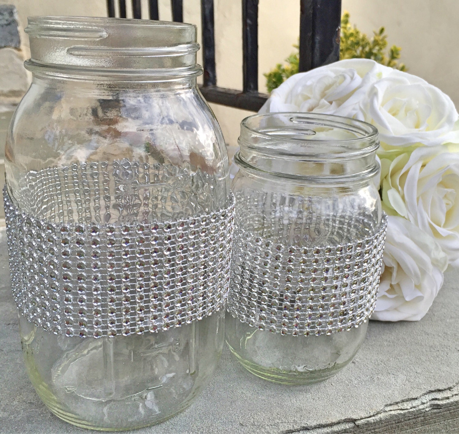 Pint Or Quart Size Mason Jar With Rhinestones By WeddingParasols Pint Or Quart Size Mason Jar With Rhinestones By WeddingParasols